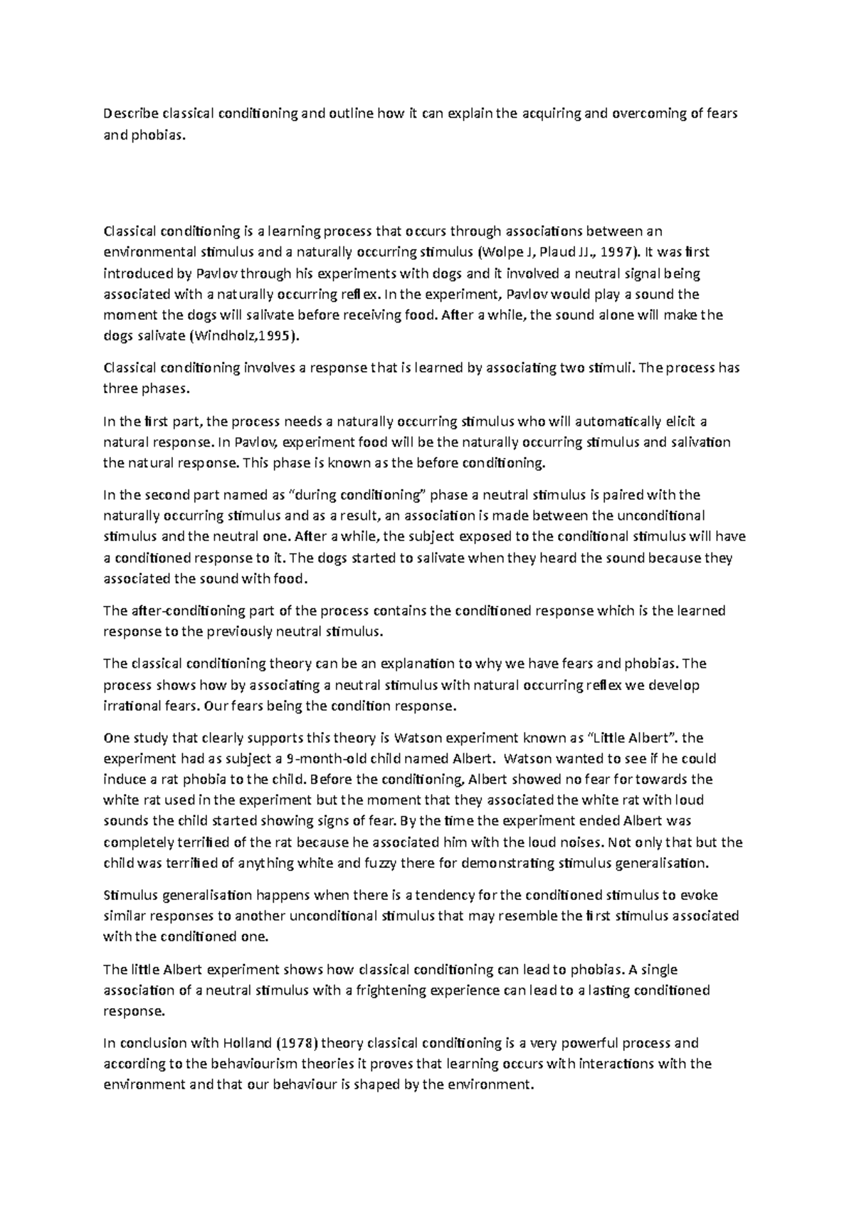 classical conditioning and outline how it can explain the acquiring and ...