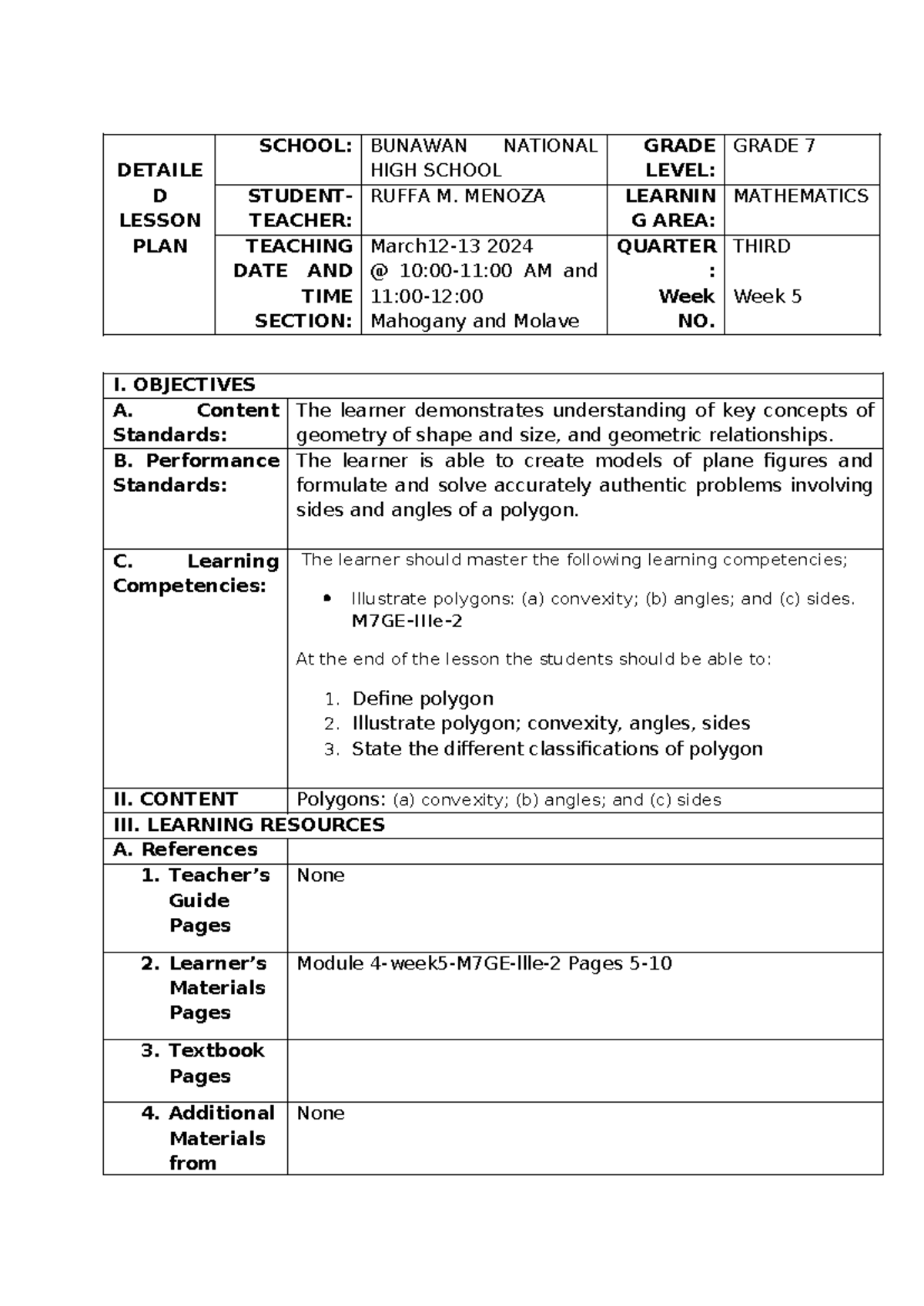 Week-5-DLP - DETAILE D LESSON PLAN SCHOOL: BUNAWAN NATIONAL HIGH SCHOOL ...