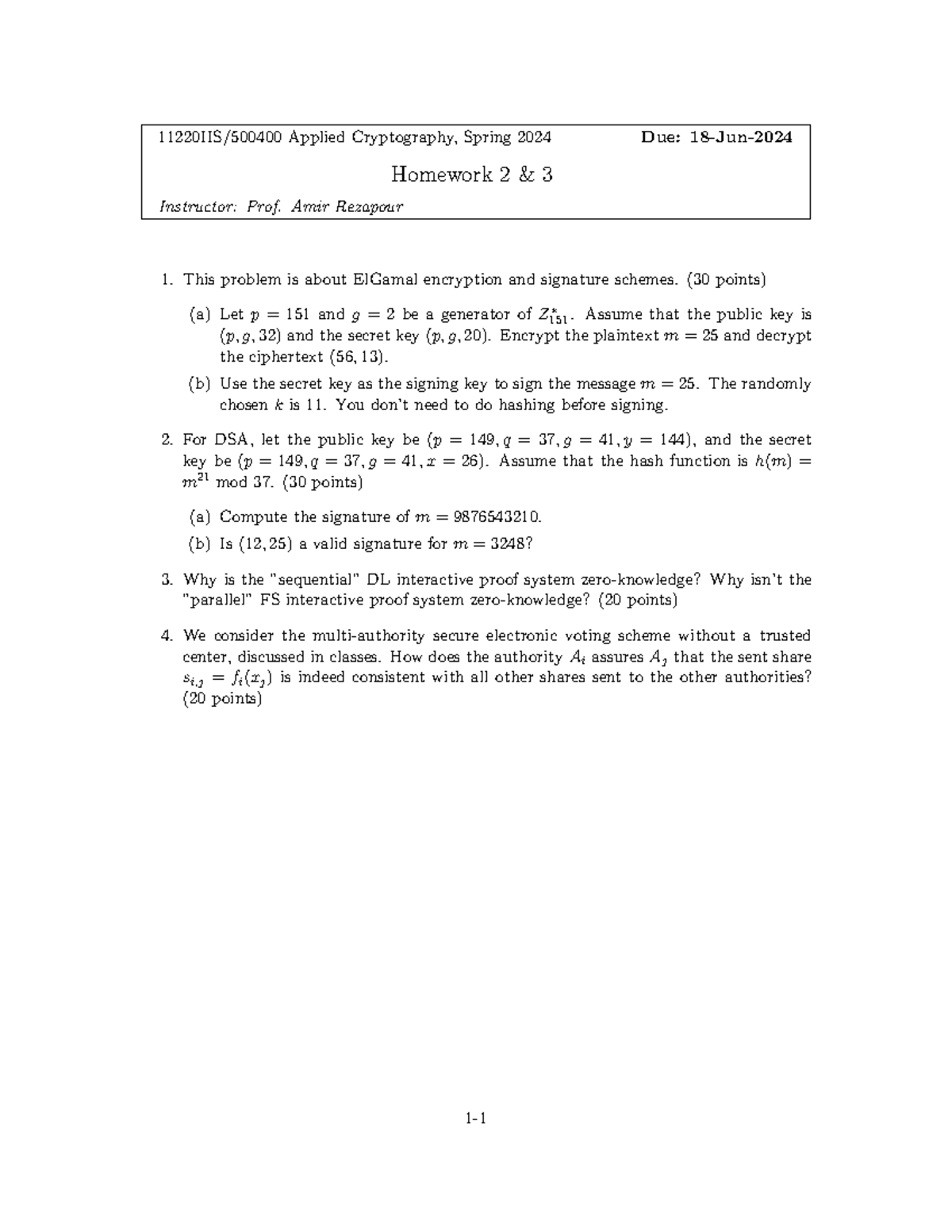 HW2 HW3 - xxxx - 11220IIS/500400 Applied Cryptography, Spring 2024 Due: 18-Jun- Homework 2 & 3 ...