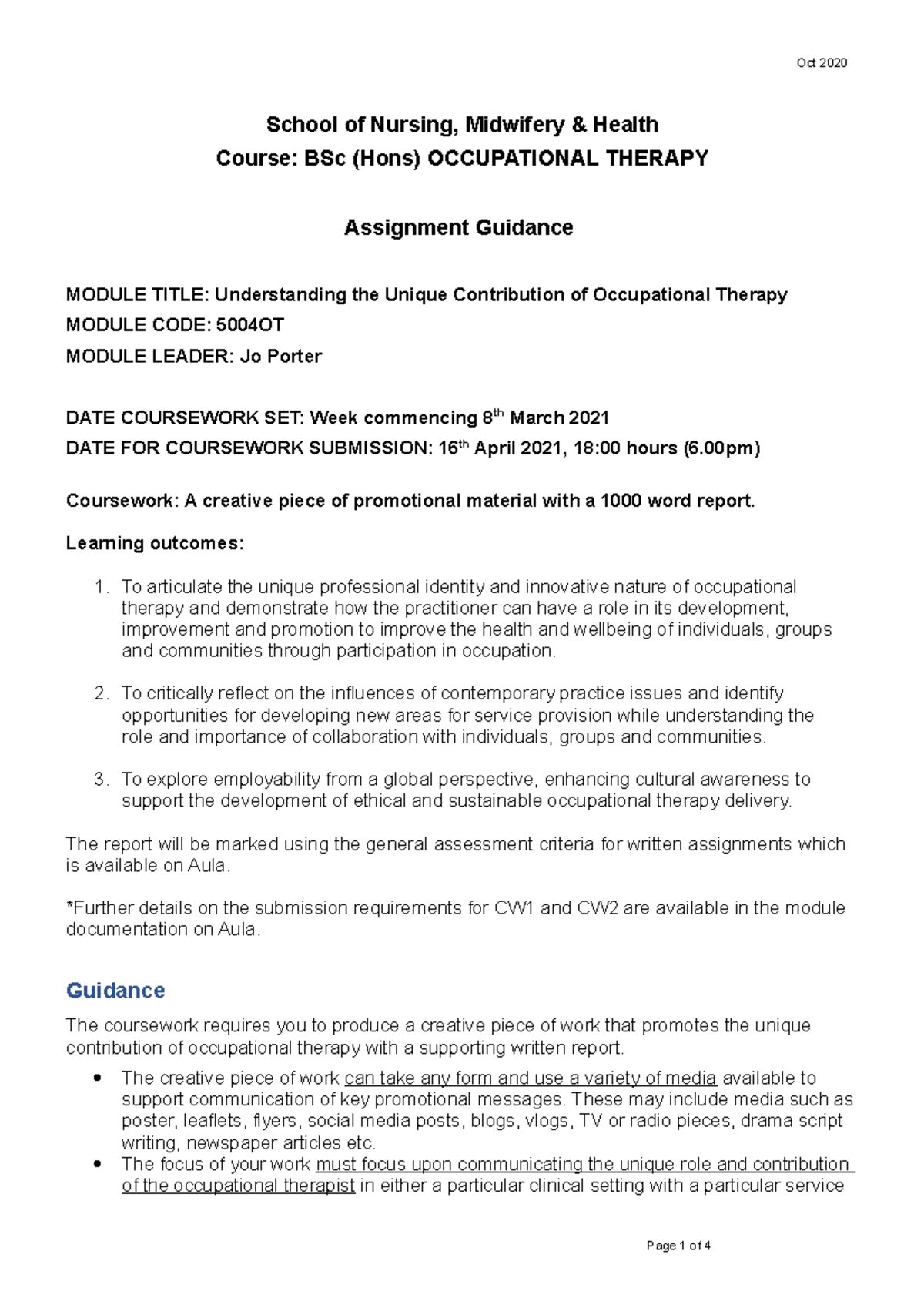 5004 assignment guidance - School of Nursing, Midwifery & Health Course ...