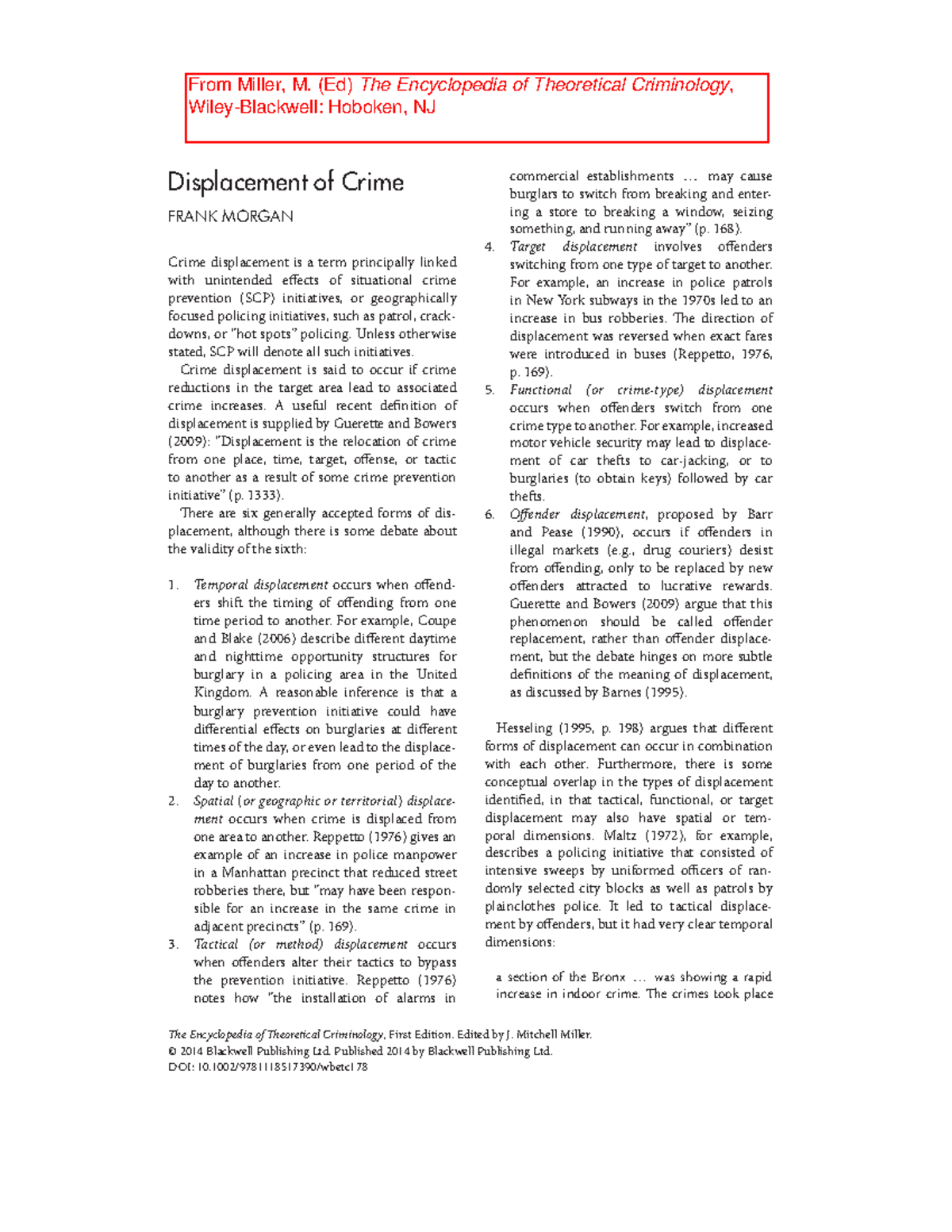 F Morgan Encyclopedia Displacement - Displacement of Crime FRANK MORGAN ...