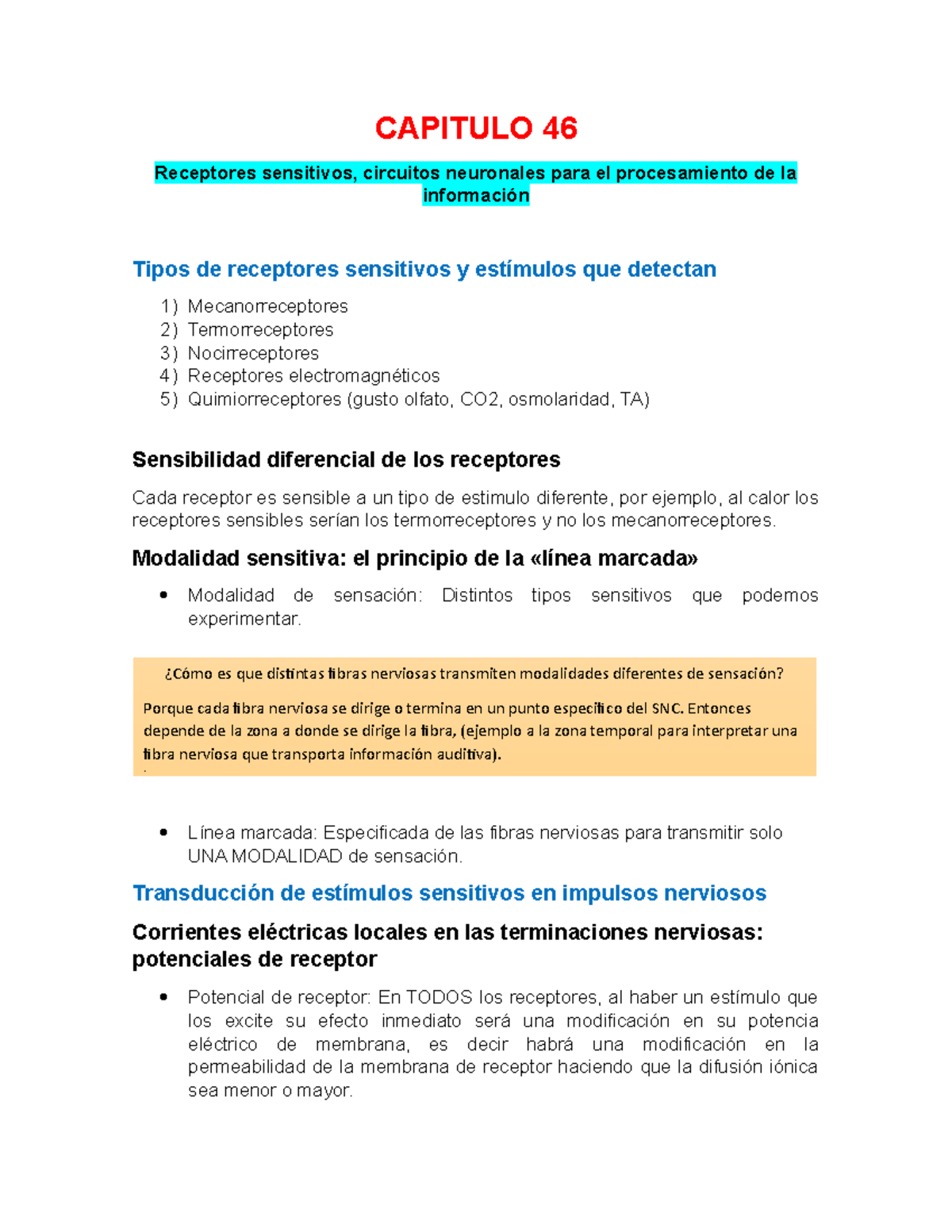 Capitulo 46 - Fisiología de Guyton. - CAPITULO 46 Receptores sensitivos, circuitos neuronales ...