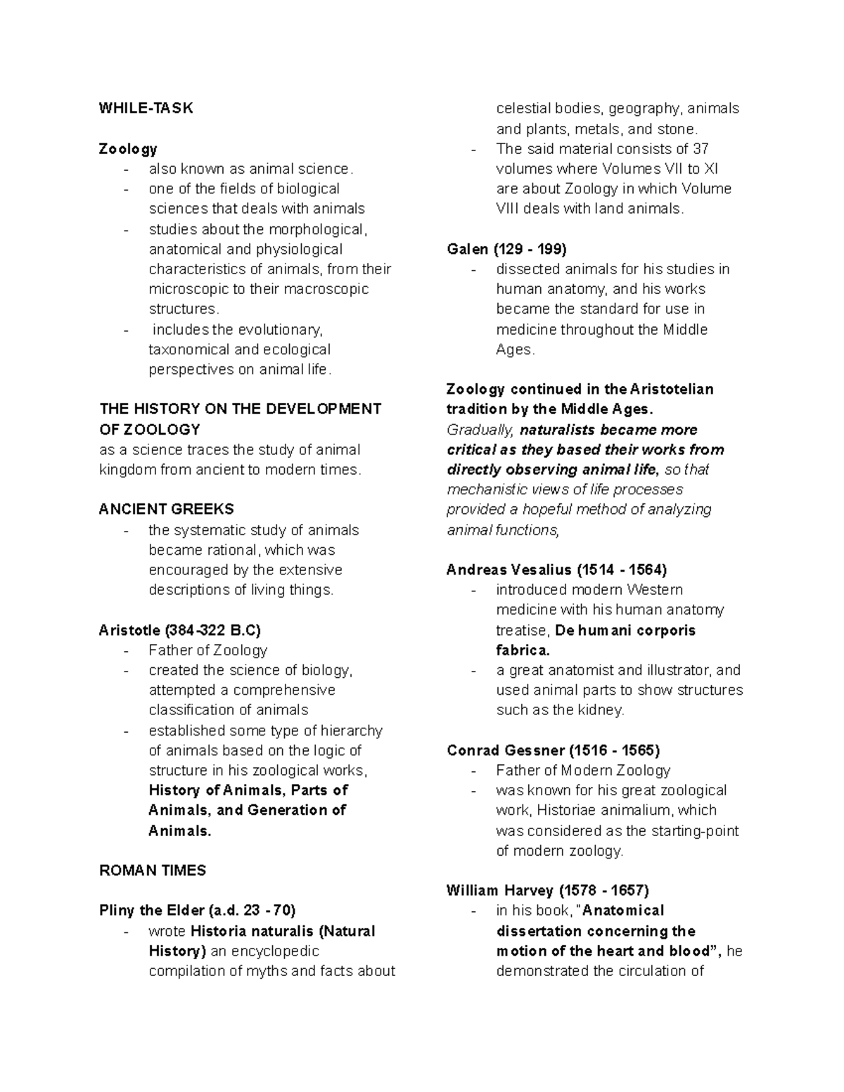 Module 1 Zoology Introduction to Zoology - WHILE-TASK Zoology - also ...