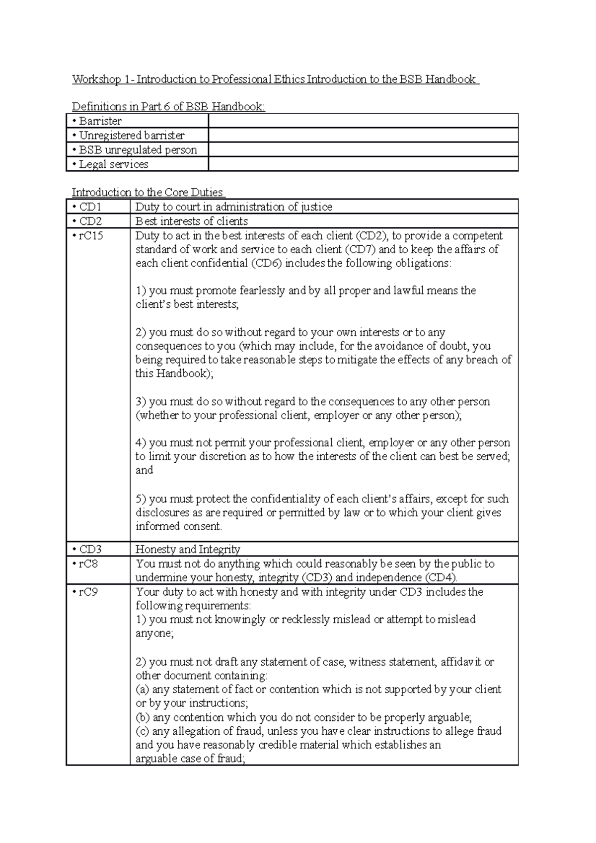 Compilation Ethics for Code of Conduct 1 - Workshop 1- Introduction to Professional Ethics - Studocu