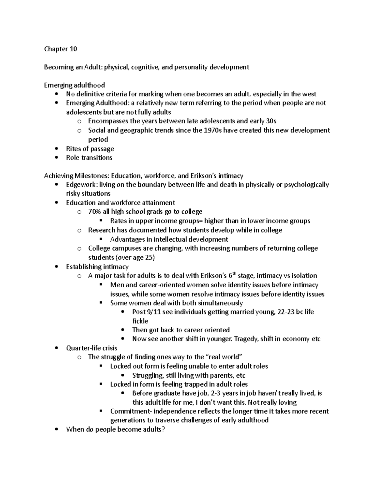 Chapter 10 human dev - more lecture - Chapter 10 Becoming an Adult ...
