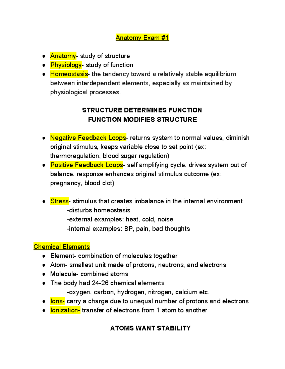 Anatomy Exam 1 Lecture Notes 1 4 StuDocu