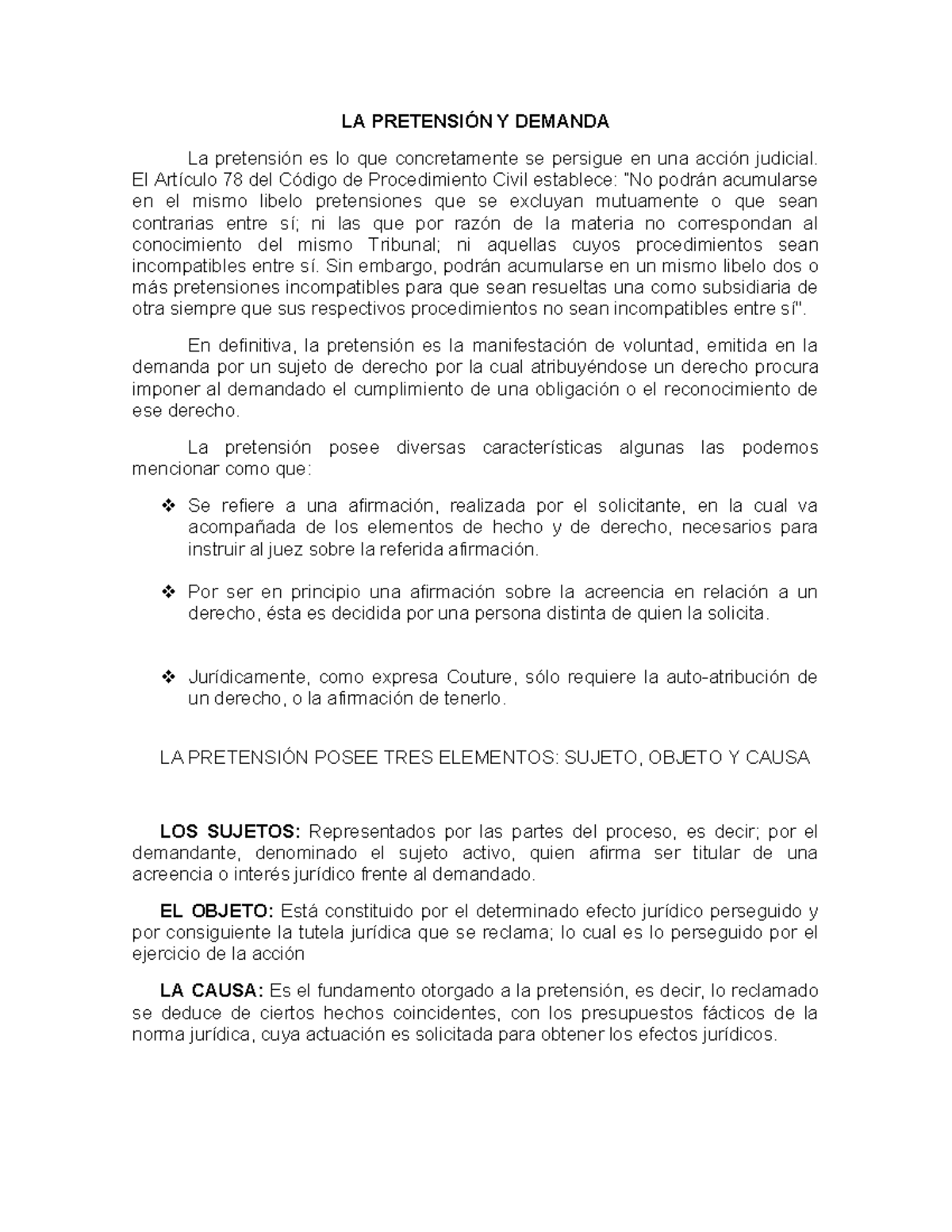 LA Pretensión - la pretension y sus causas - LA PRETENSIÓN Y DEMANDA La ...