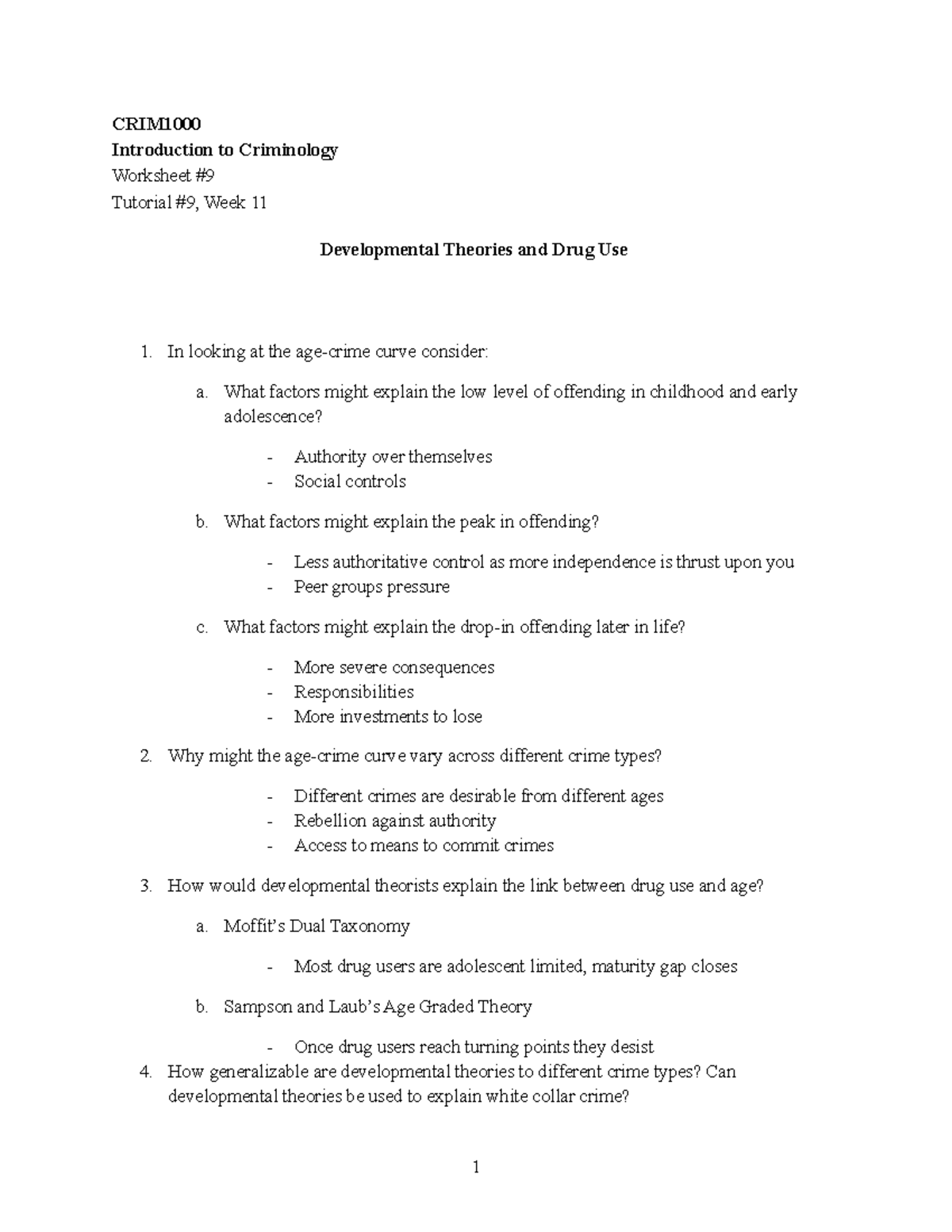Tutorial 9 Developmental Theories and Drug Use - Introduction to ...