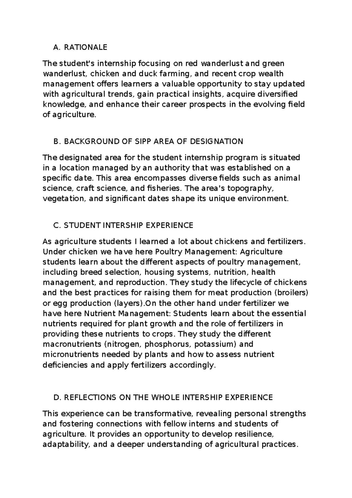 Narrative - Summary BSA-Crop Science - A. RATIONALE The student's ...
