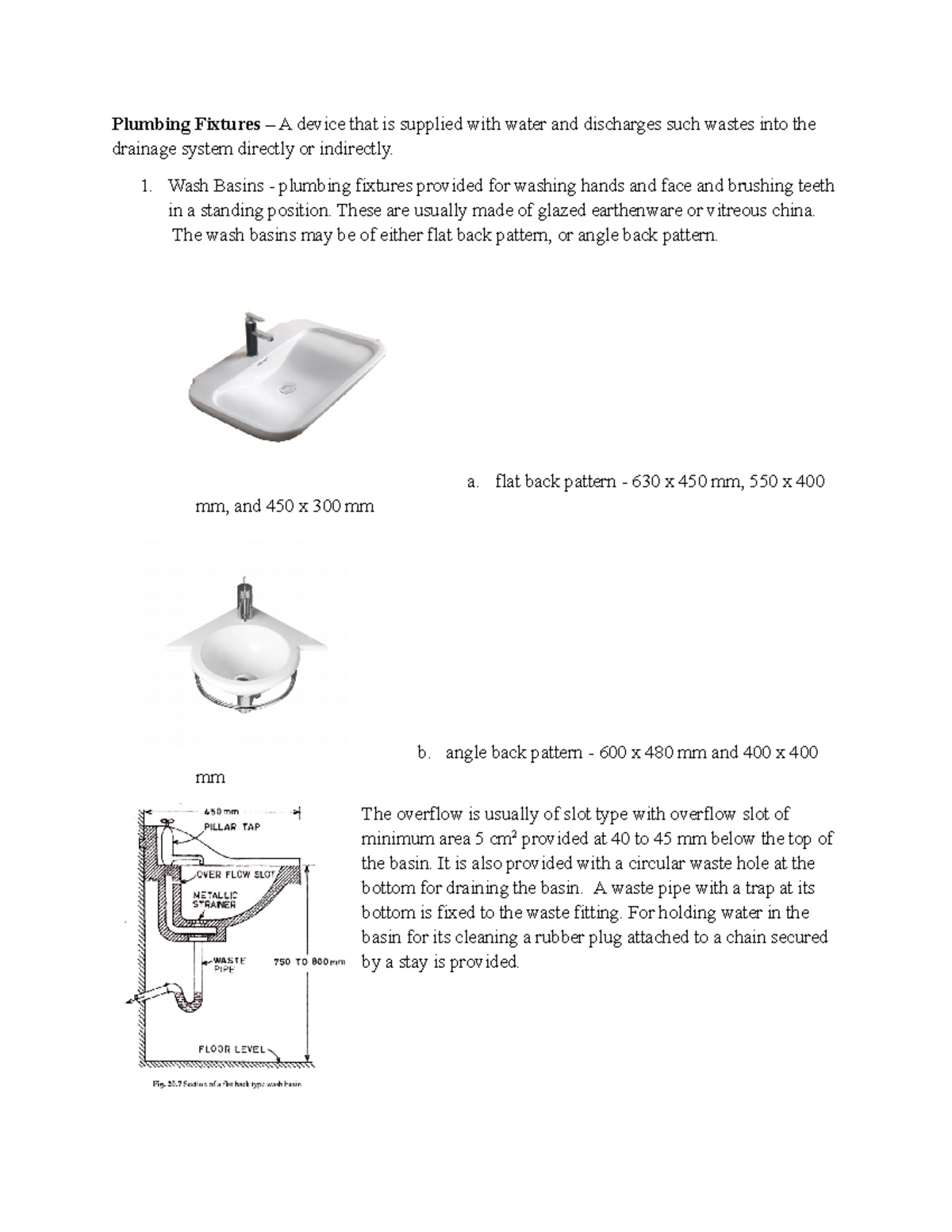 Plumbing Fixtures - Wash Basins - plumbing fixtures provided for ...
