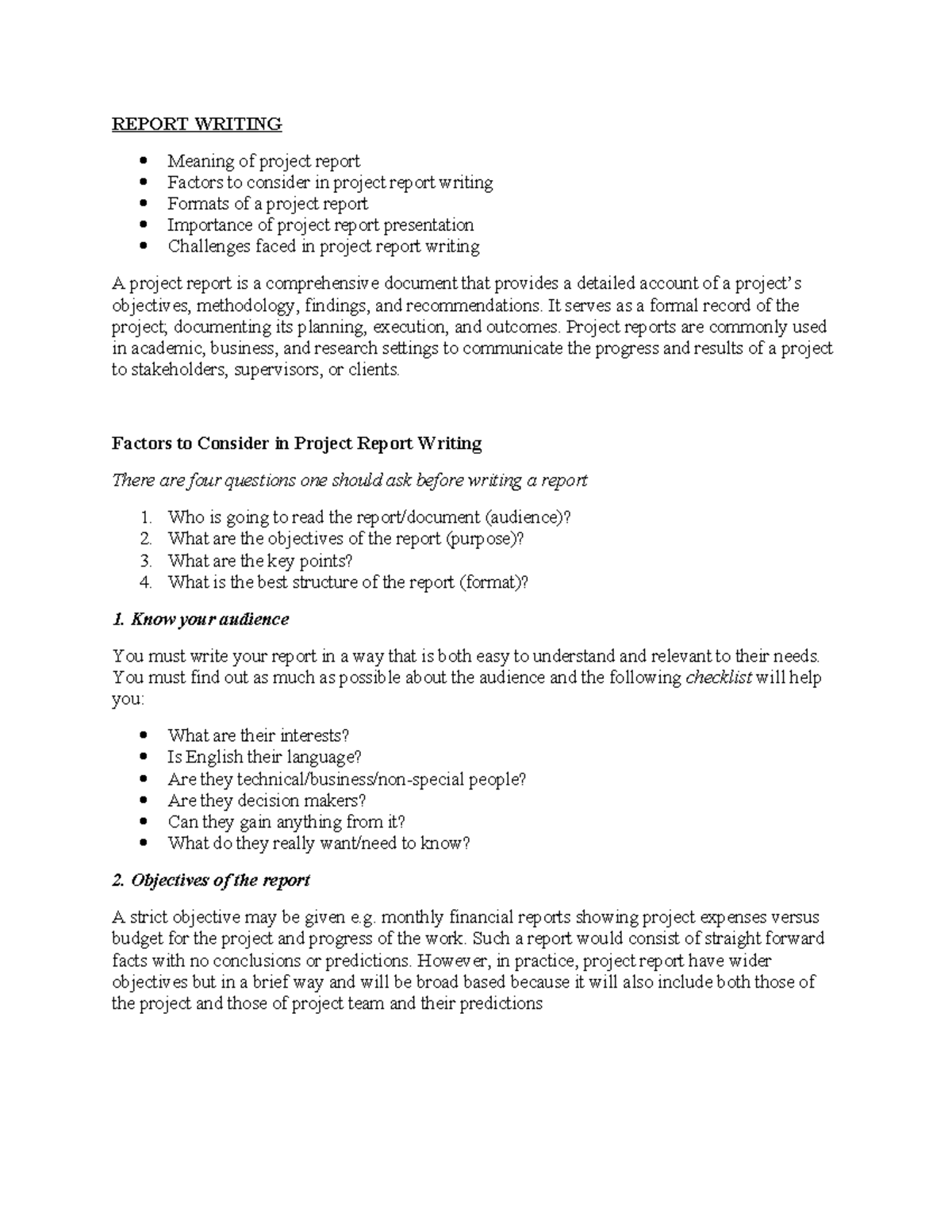 Report Writing - REPORT WRITING Meaning of project report Factors to ...