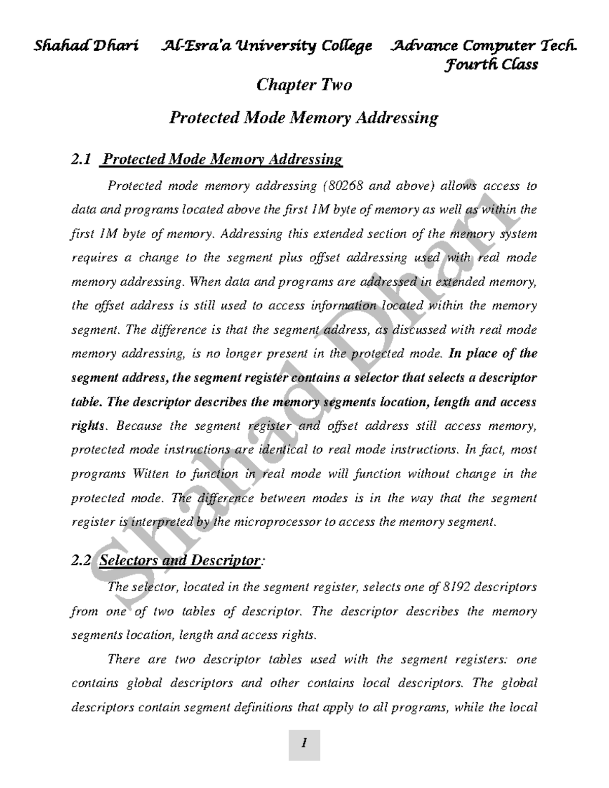 1009-ch2 - 1009-ch2.p1.pdf - Fourth Class Chapter Two Protected Mode Memory Addressing 2 ...