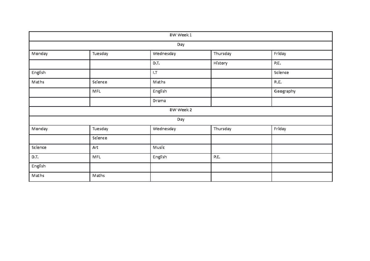 Year 8 online timetables (1) - 8W Week 1 Day Monday Tuesday Wednesday ...