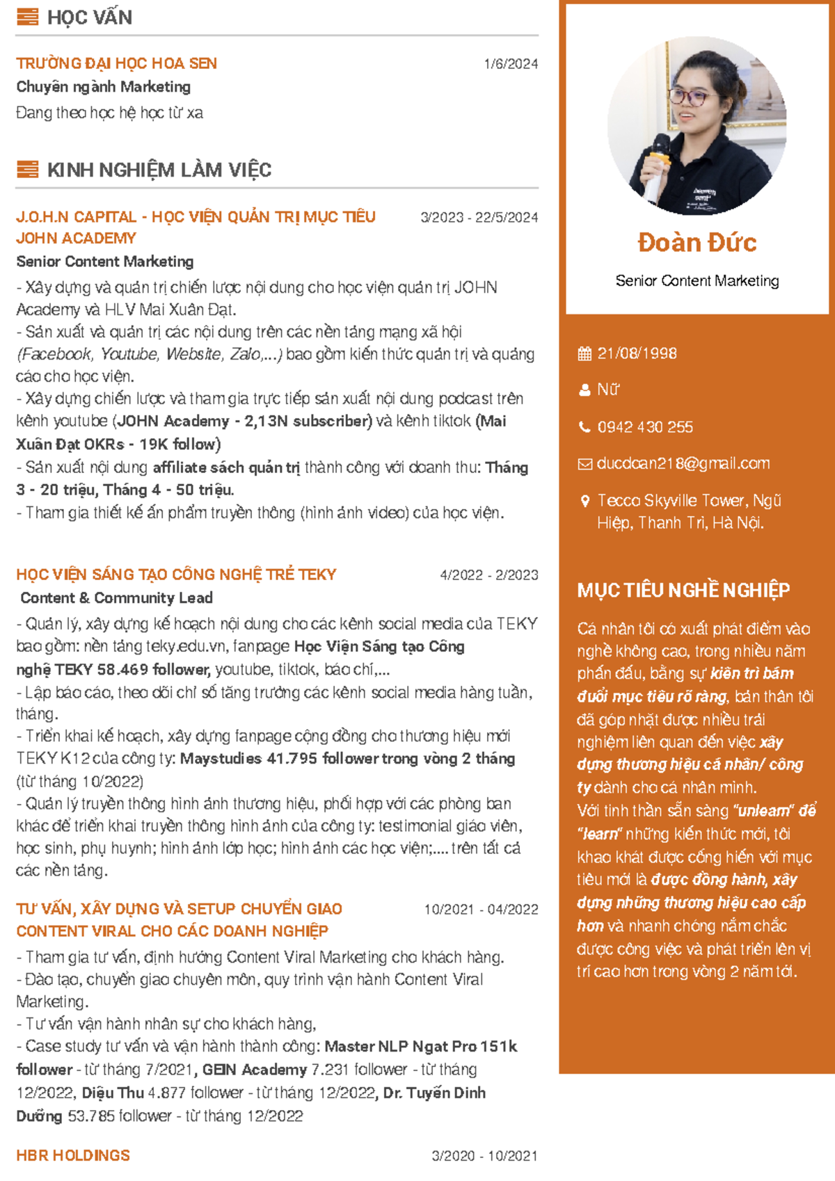 Doan Duc - zzzzzzzzz - TRƯỜNG ĐẠI HỌC HOA SEN 1/6/ J.O.H CAPITAL - HỌC VIỆN QUẢN TRỊ MỤC TIÊU ...