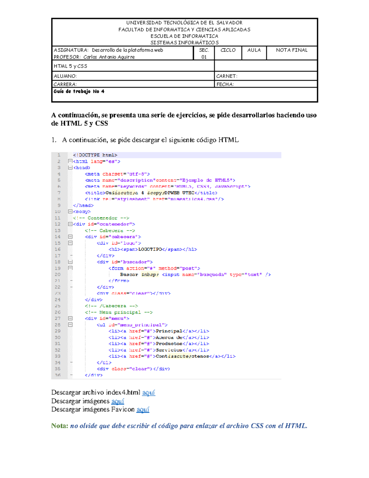 Guía No4 Html5 y CSS - Lecture notes 1 - A continuación, se presenta ...