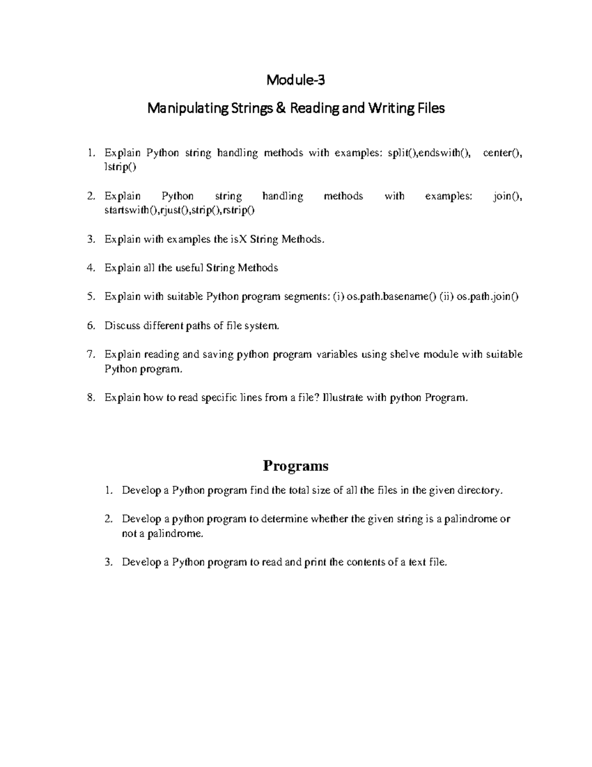 Module 3 Important questions with answers - Module- 3 Manipulating Strings & Reading and Writing ...