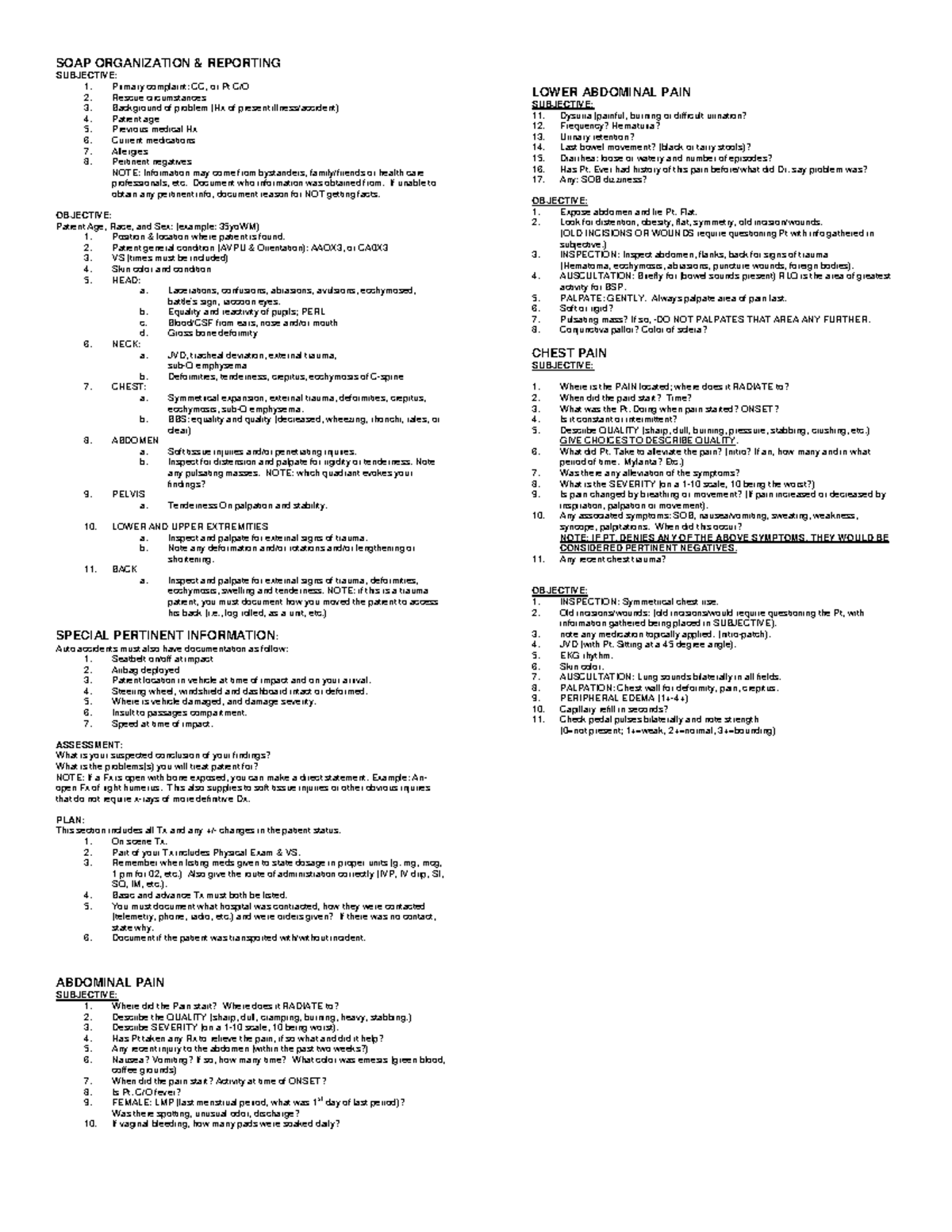 SOAP Samples - Outline to help with notes - SOAP ORGANIZATION ...