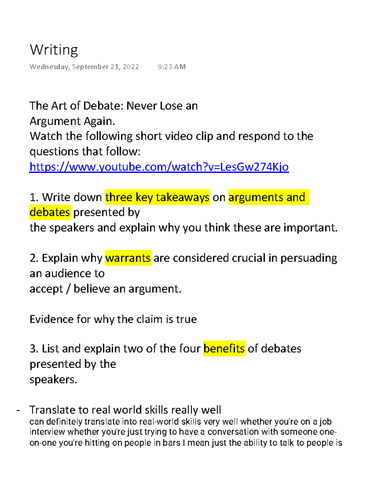 Writing - The Art of Debate movie and answered questions on its idea ...