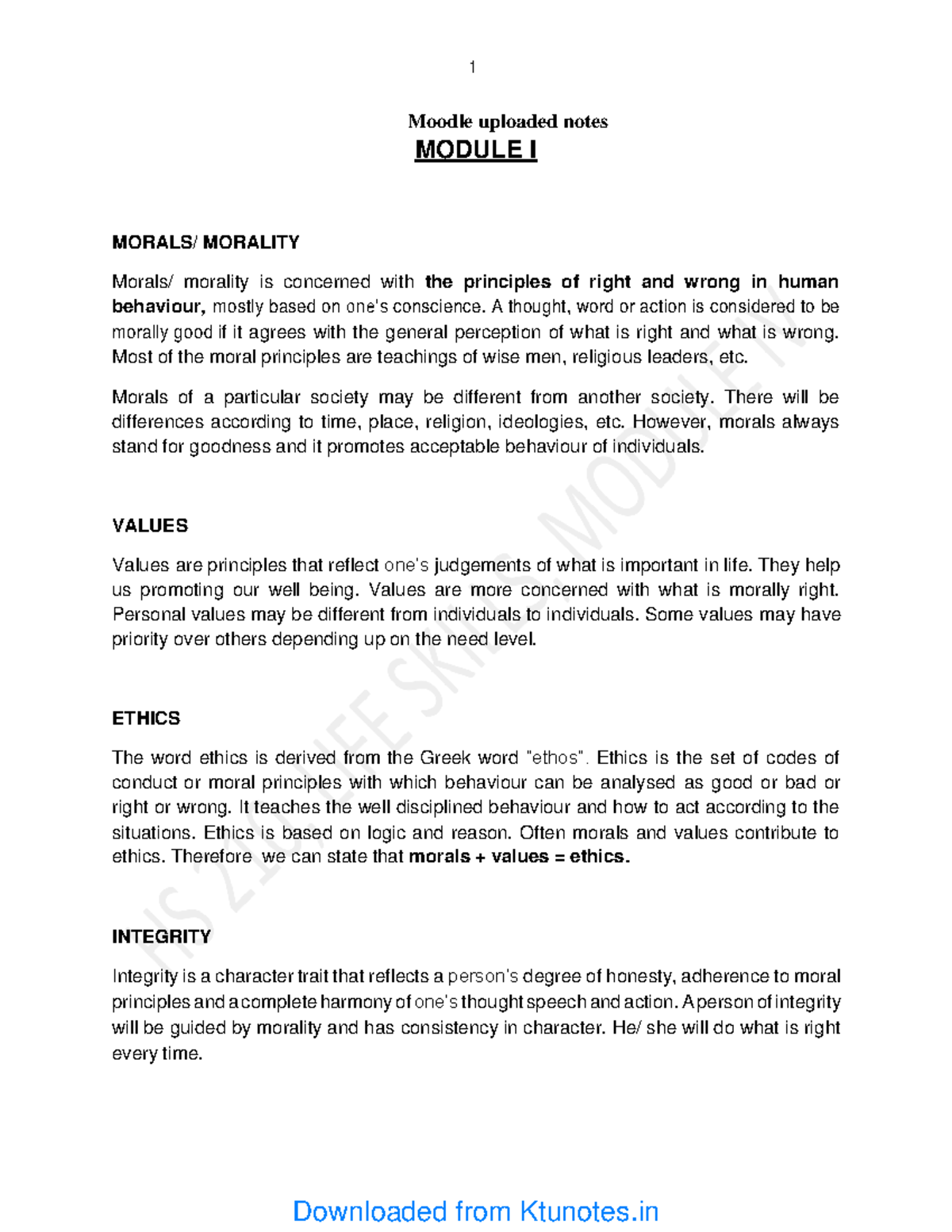 PE Full notes converted - Moodle uploaded notes MODULE I MORALS ...
