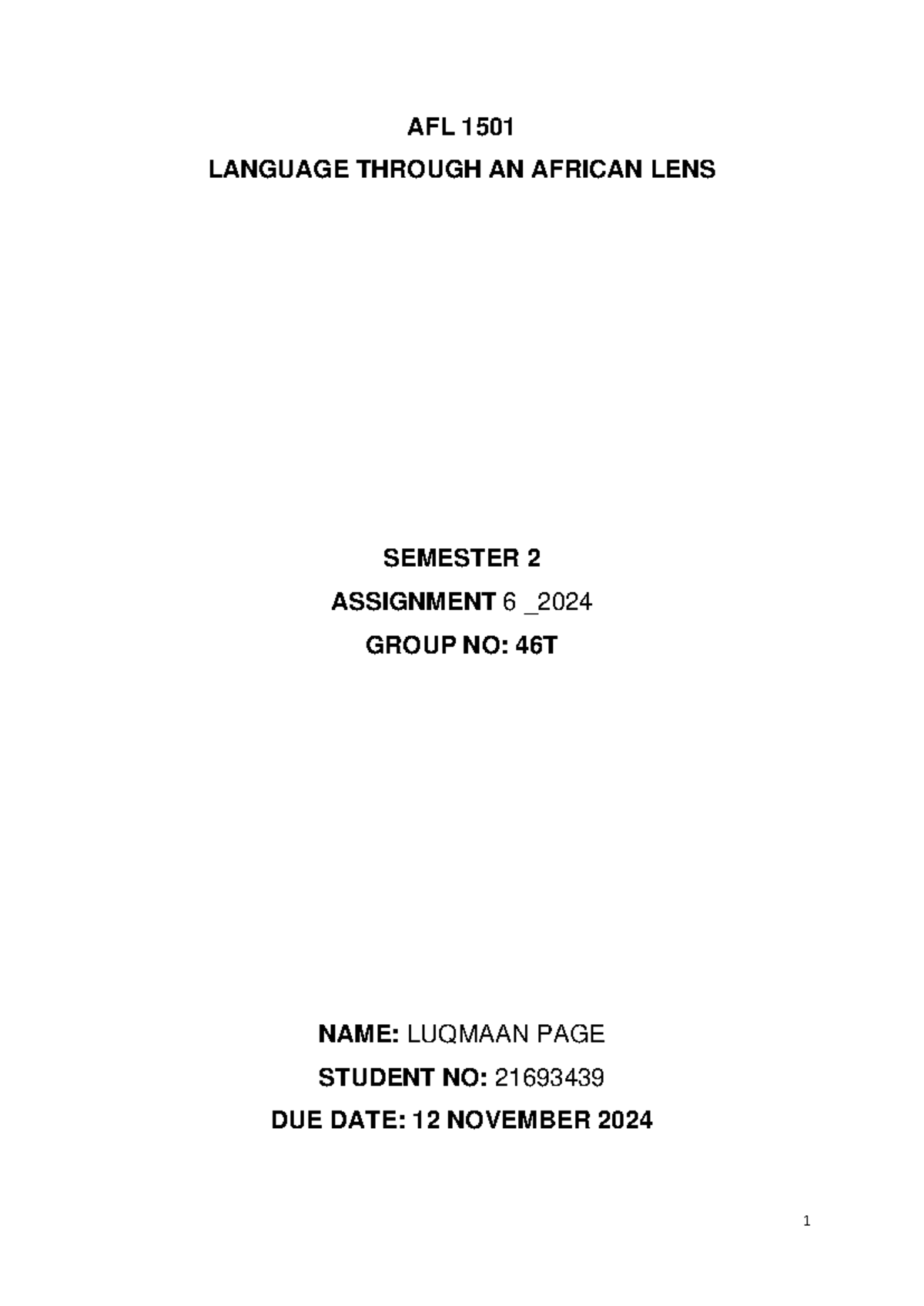 AFL 1501 Portfolio - AFL 1501 LANGUAGE THROUGH AN AFRICAN LENS SEMESTER 2 ASSIGNMENT 6 _202 4 ...