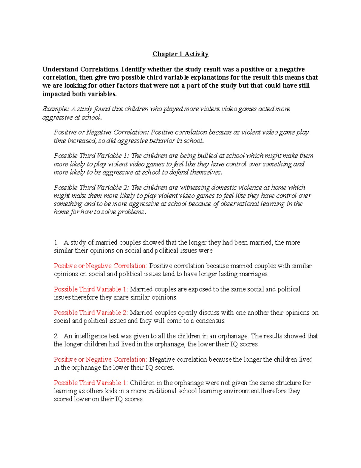 PSYC Chapter 1 Activity - Chapter 1 Activity Understand Correlations ...