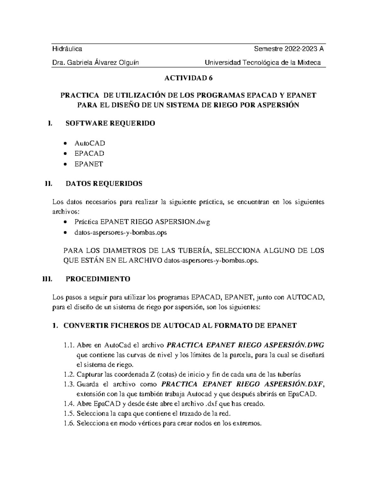 GUIA PARA Manejo DE Epacad- Epanet- Riego- Aspersión - Hidráulica ...