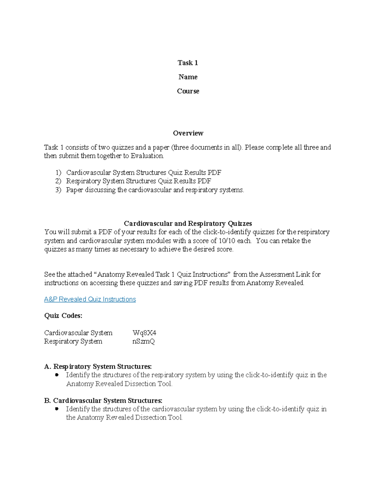 Task 1 Template. just the basic layout - Task 1 Name Course Overview ...