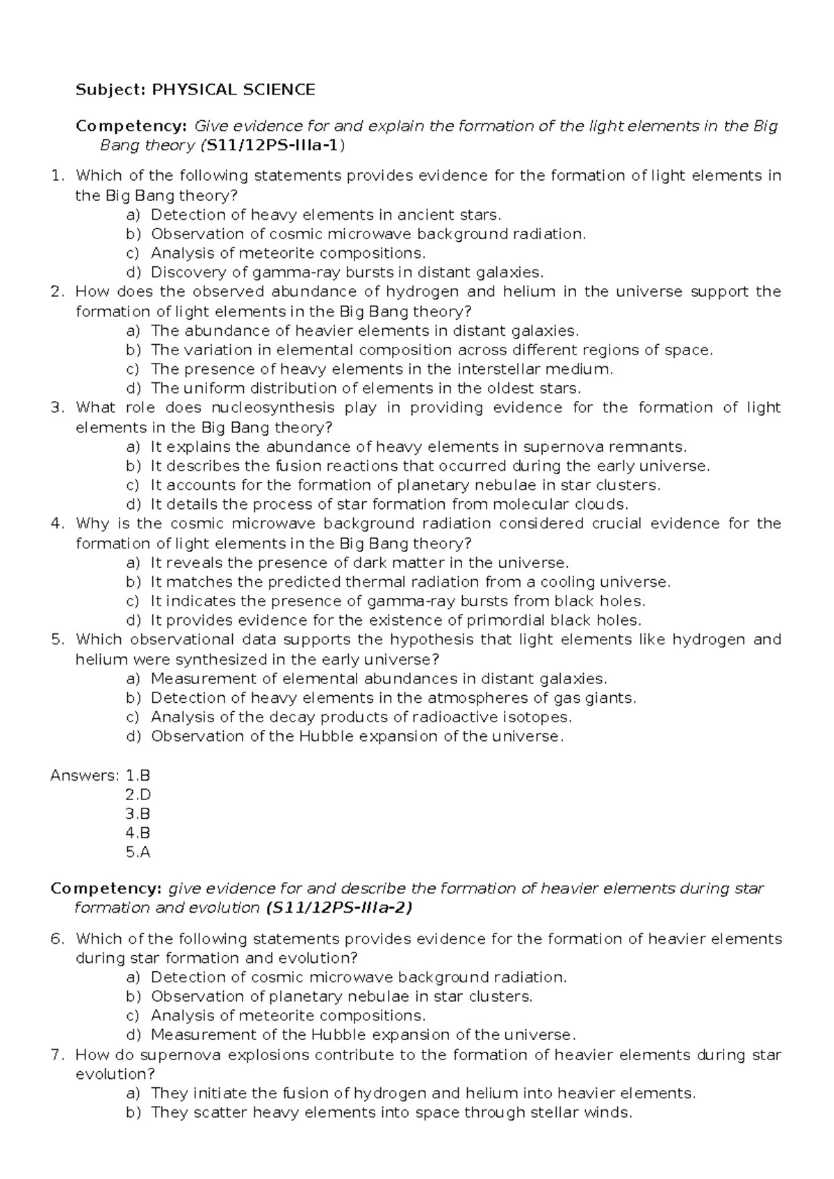 DRR Physical Science - Subject: PHYSICAL SCIENCE Competency: Give ...