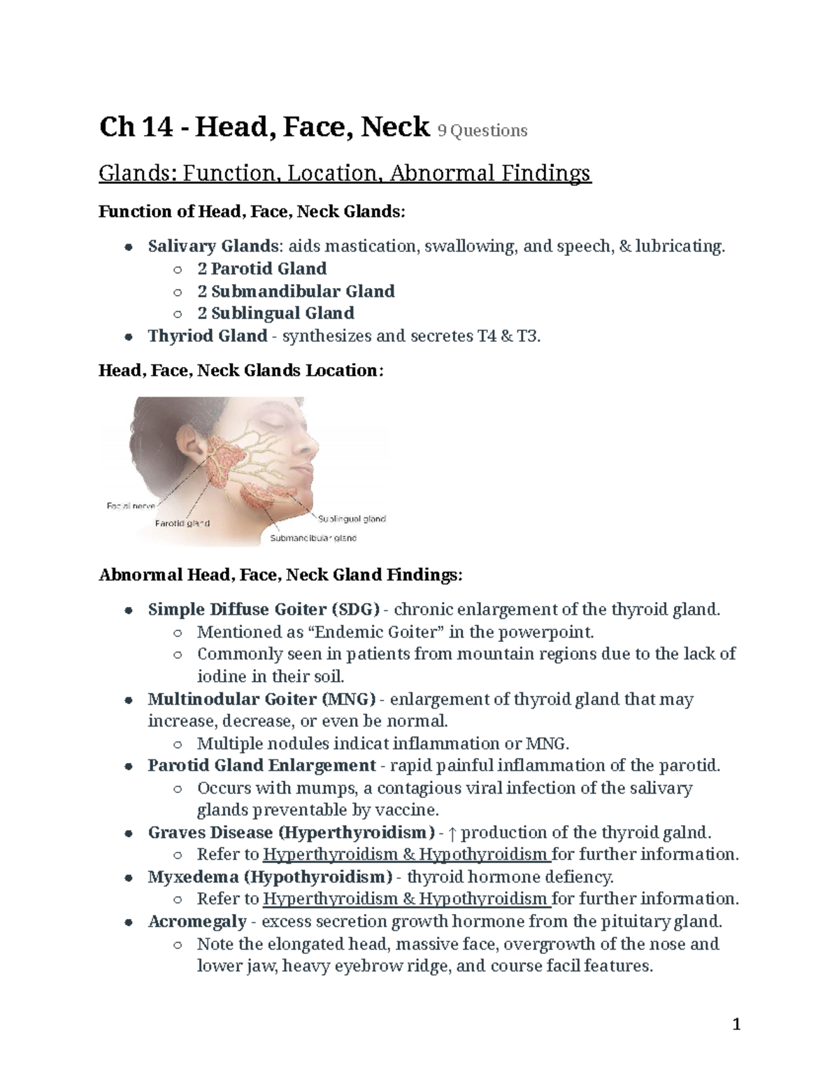 Copy of Exam 3 Assessment Study Guide - Ch 14 - Head, Face, Neck 9 ...