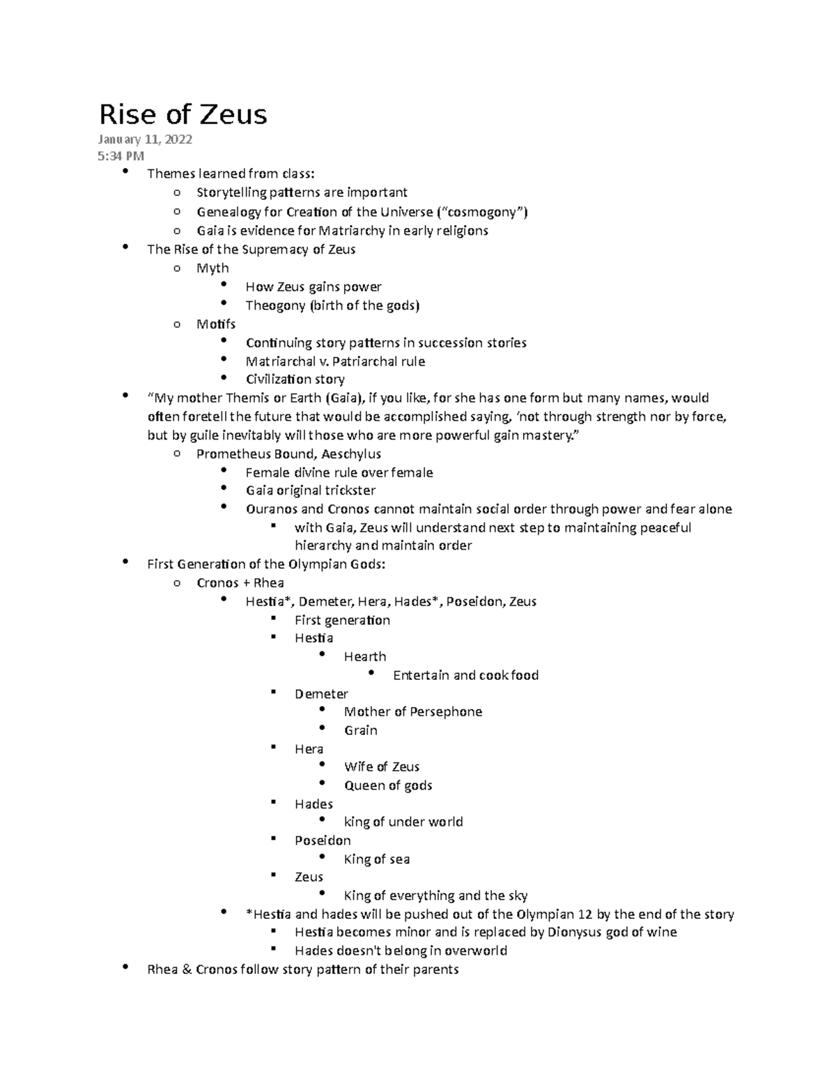 Lecture Three: The Rise of Zeus - Rise of Zeus January 11, 2022 5:34 PM ...