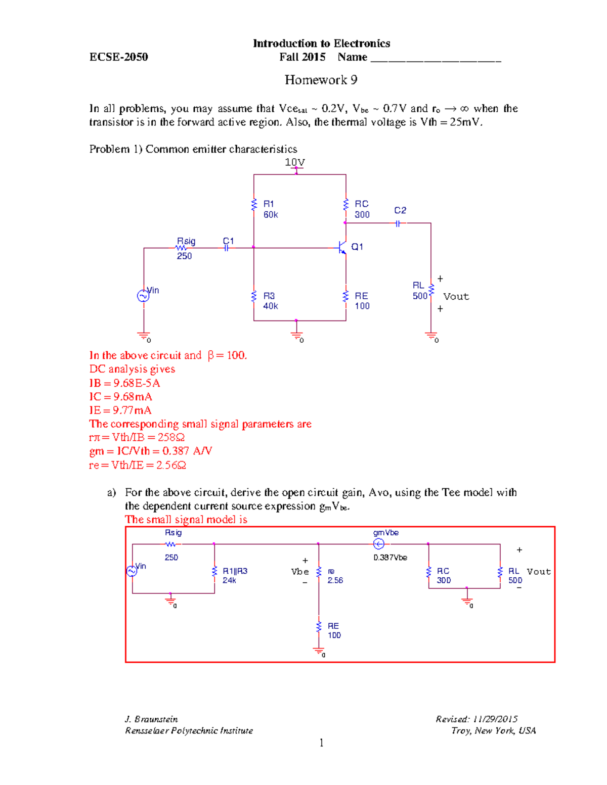 F15 HW09 solution - homework - ####### ECSE-2050 Fall 2015 Name ______________________ J ...