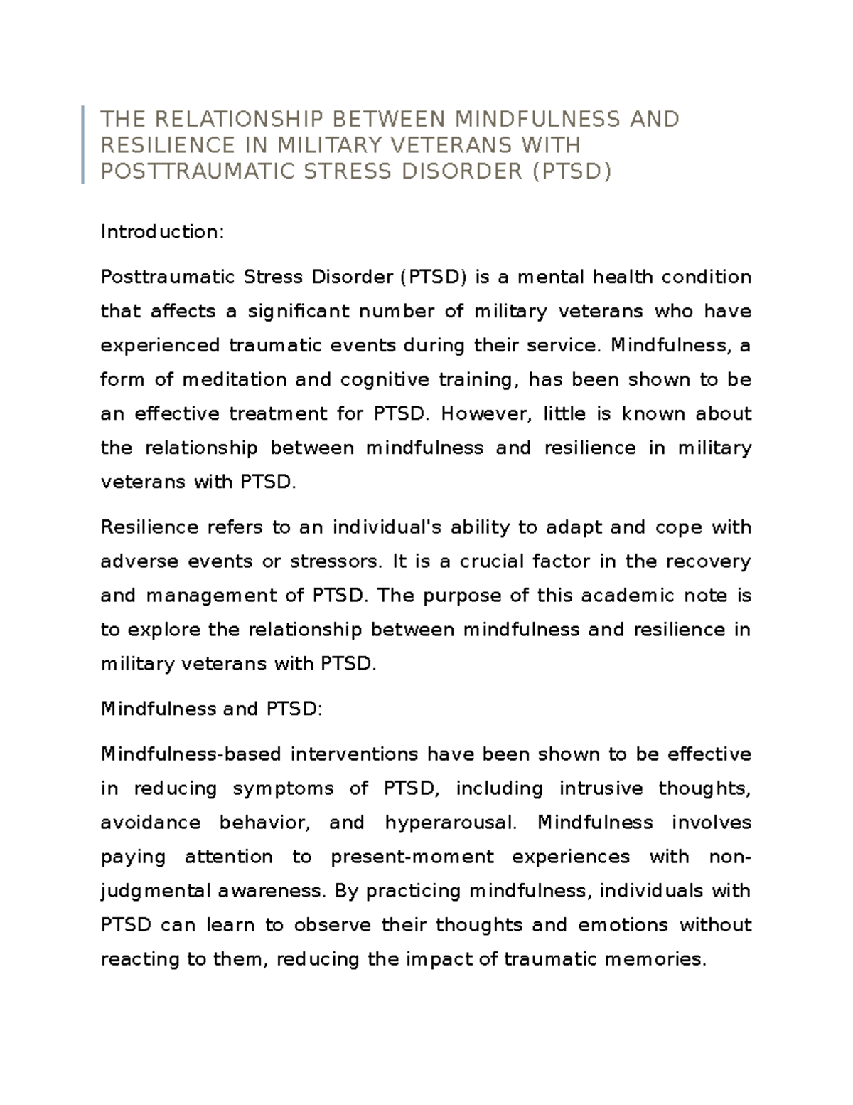 THE Relationship Between Mindfulness AND Resilience IN Military ...
