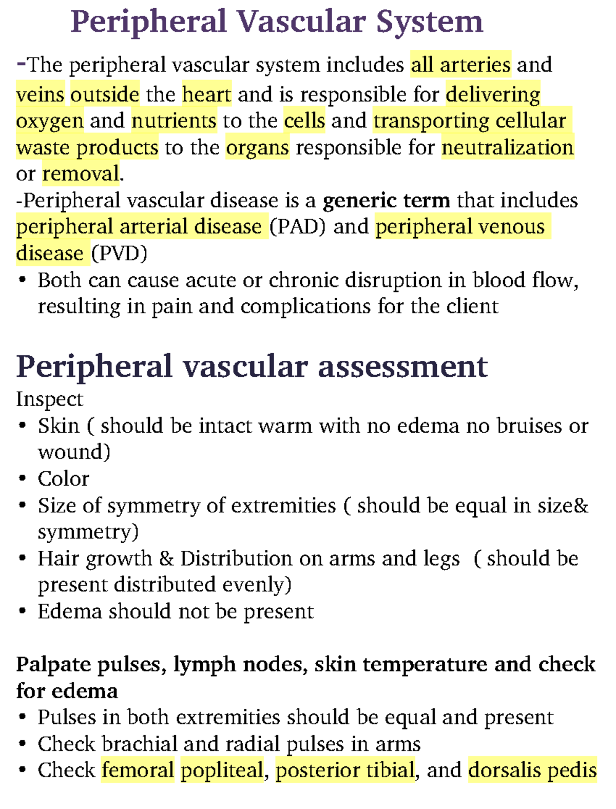 Week 1 notes - Peripheral Vascular System The peripheral vascular ...