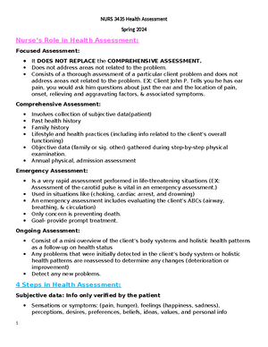 Health Assessment notes - Chapter 1: Assessment: Step 1 of Nursing ...