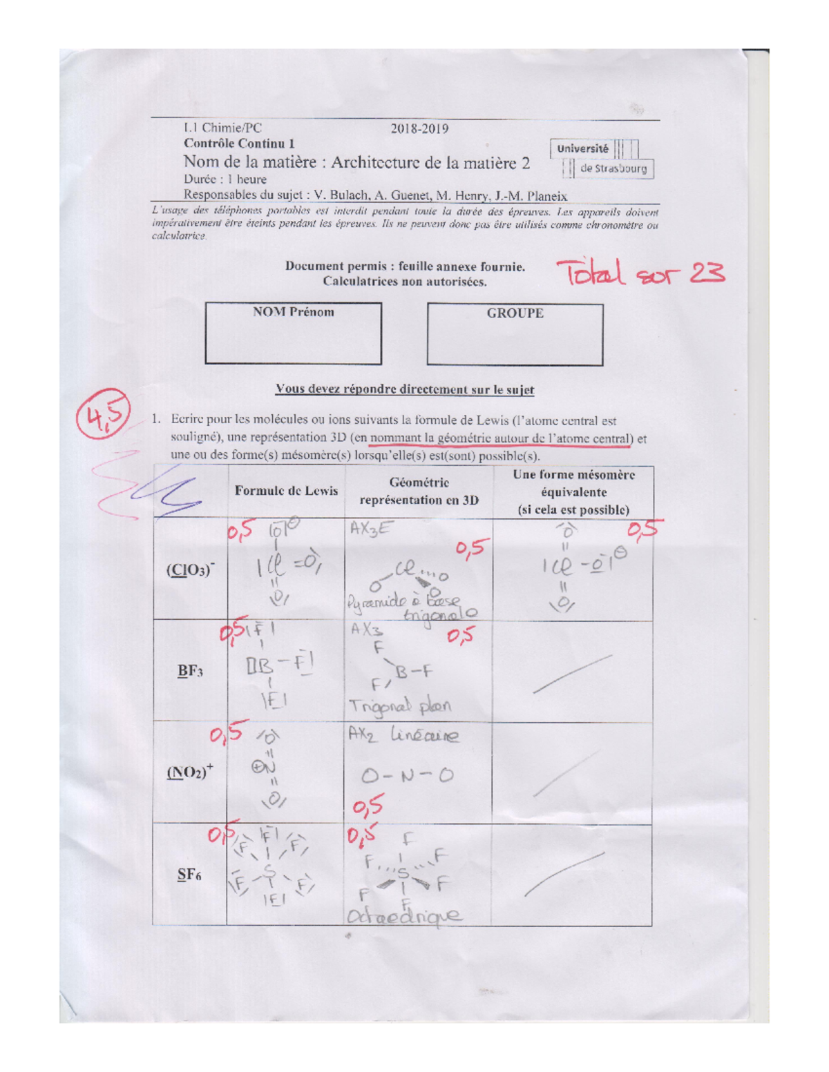 CC1 AM2 2018-19 corrigé - Chimie liaisons et molécules - Studocu