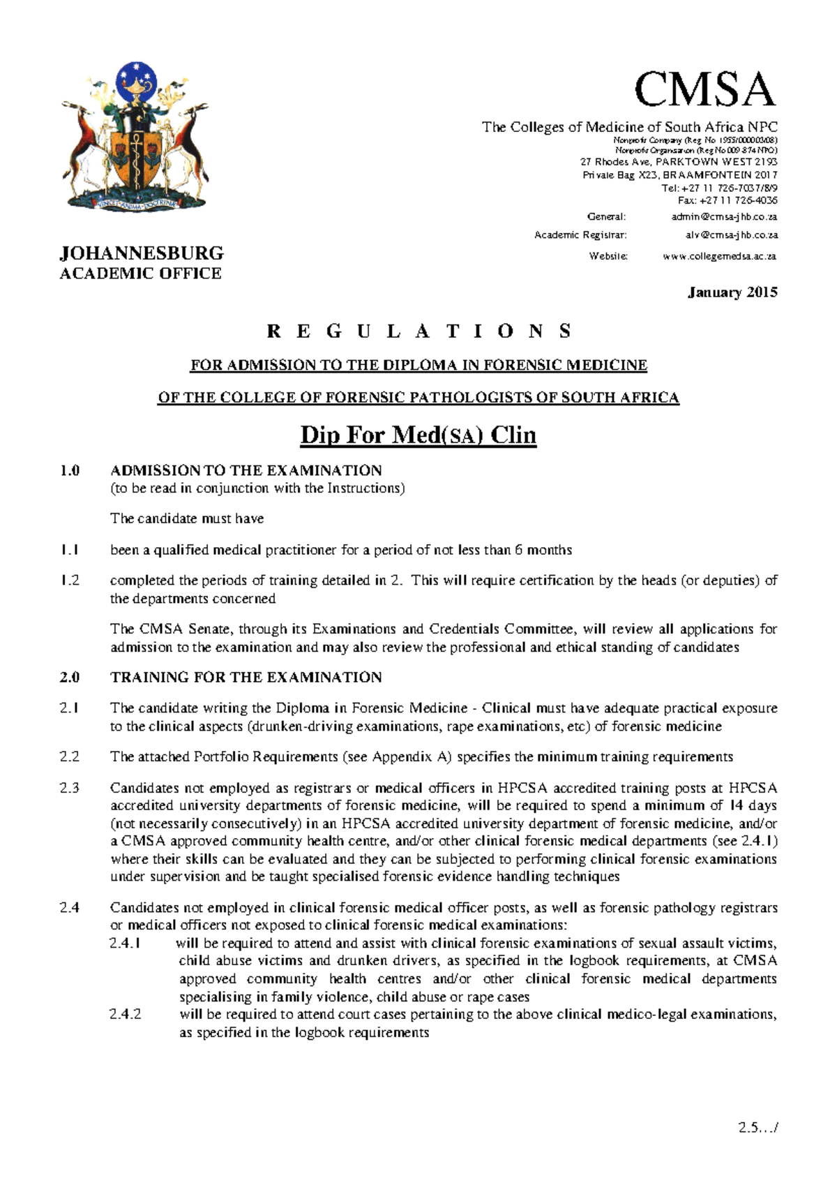 01 - DIPLOMA REGULATIONS TO PATHOLOGY - CMSA The Colleges of Medicine ...