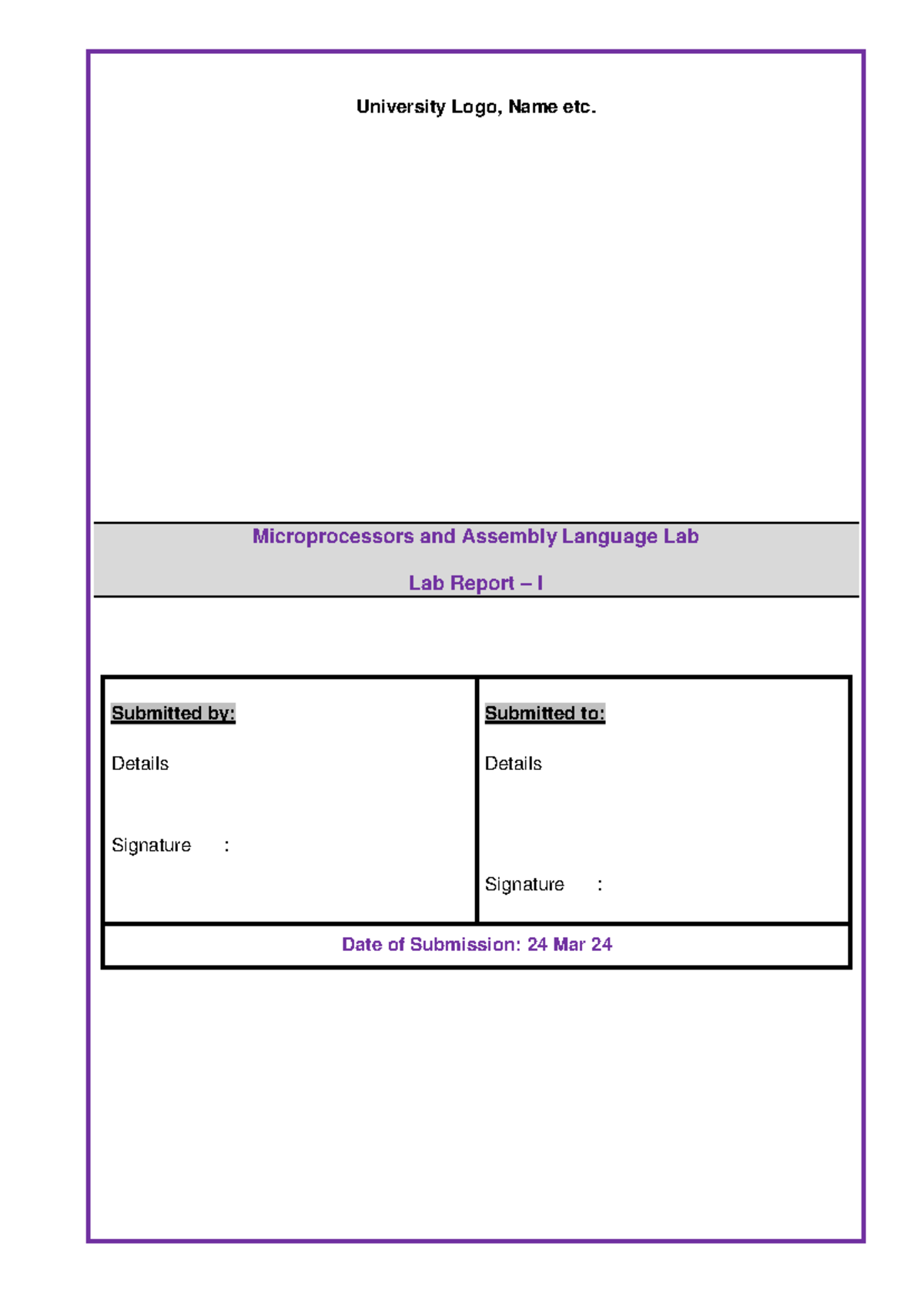 Lab Report-I - University Logo, Name etc. Microprocessors and Assembly ...
