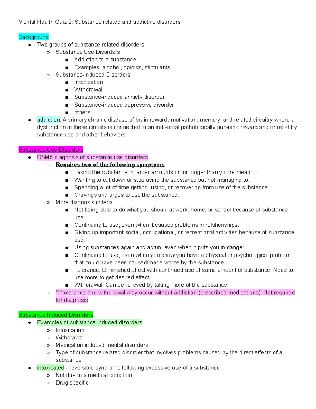 Mental quiz 2-2 - notes - 0HQWDO +HDOWK 4XL] 6XEVWDQFH UHODWHG DQG ...