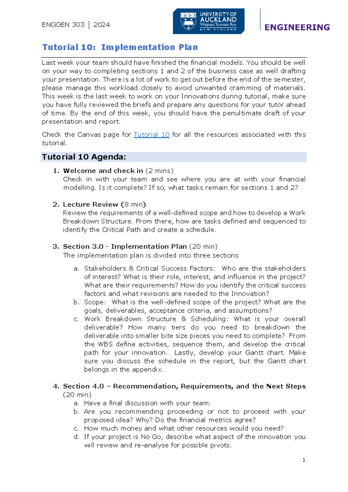 Enggen 303 Tutorial 10 Guide - ENGGEN 303 │ 2024 1 Tutorial 10 ... Enggen 303 Tutorial 10 Guide - ENGGEN 303 │ 2024 1 Tutorial 10 ...