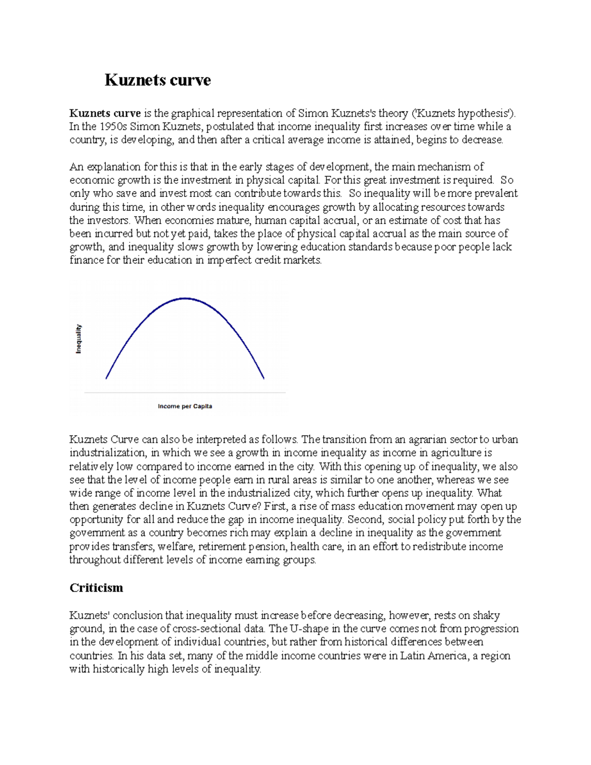 Environmental Kuznet curve-notes-2012 - Kuznets curve Kuznets curve is ...