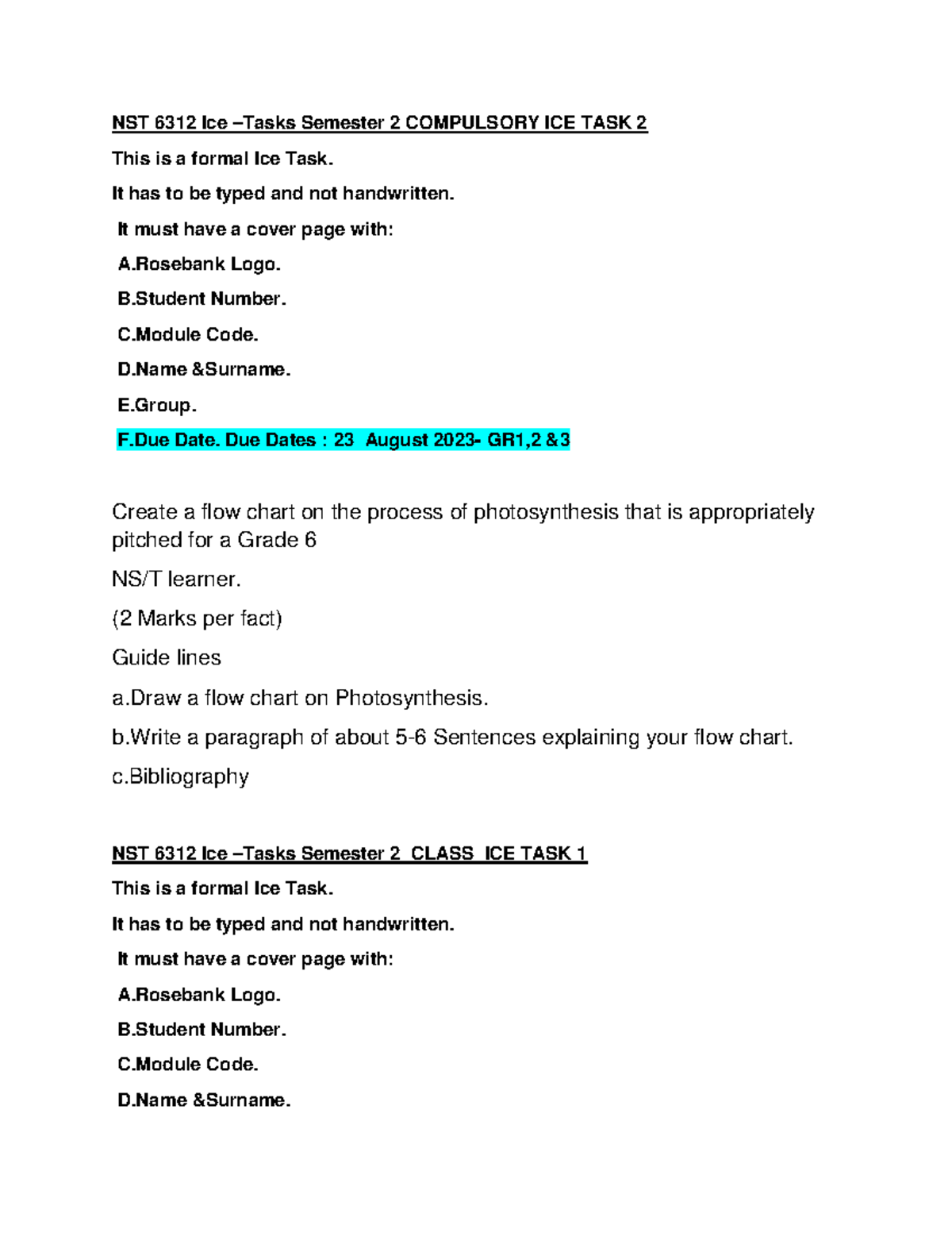 ICE Tasks NST - Semester 2 -2023 - NST 6312 Ice – Tasks Semester 2 COMPULSORY ICE TASK 2 This is ...