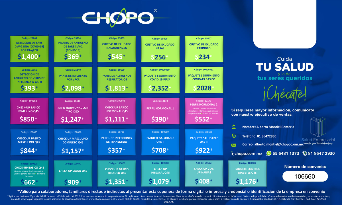 Cuponera Chopo Enero 2022 - ************ Nombre: Alberto Montiel Renteria Teléfono: 81 86472930 ...