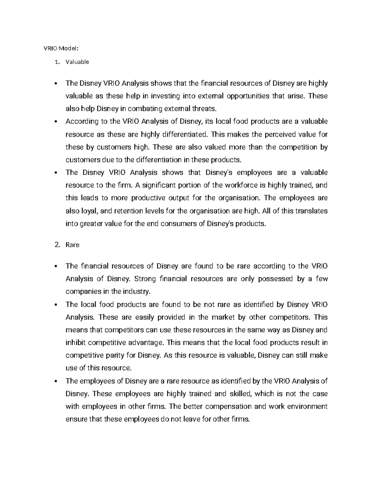 Disney Industry Analysis - VRIO Model: 1. Valuable The Disney VRIO ...