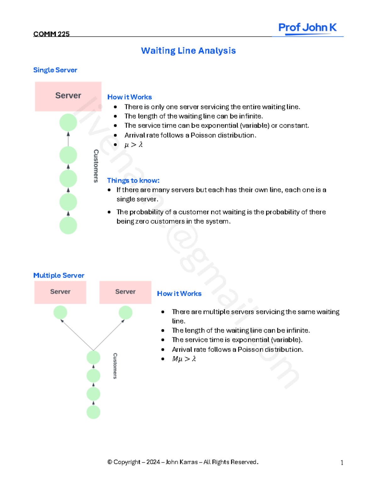 COMM 225 - Waiting Lines - W24 - Waiting Line Analysis Single Server ...