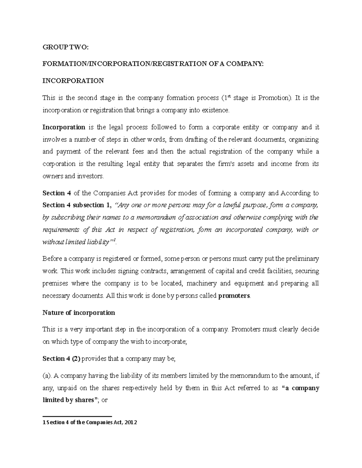 Company formation - It is the incorporation or registration that brings ...