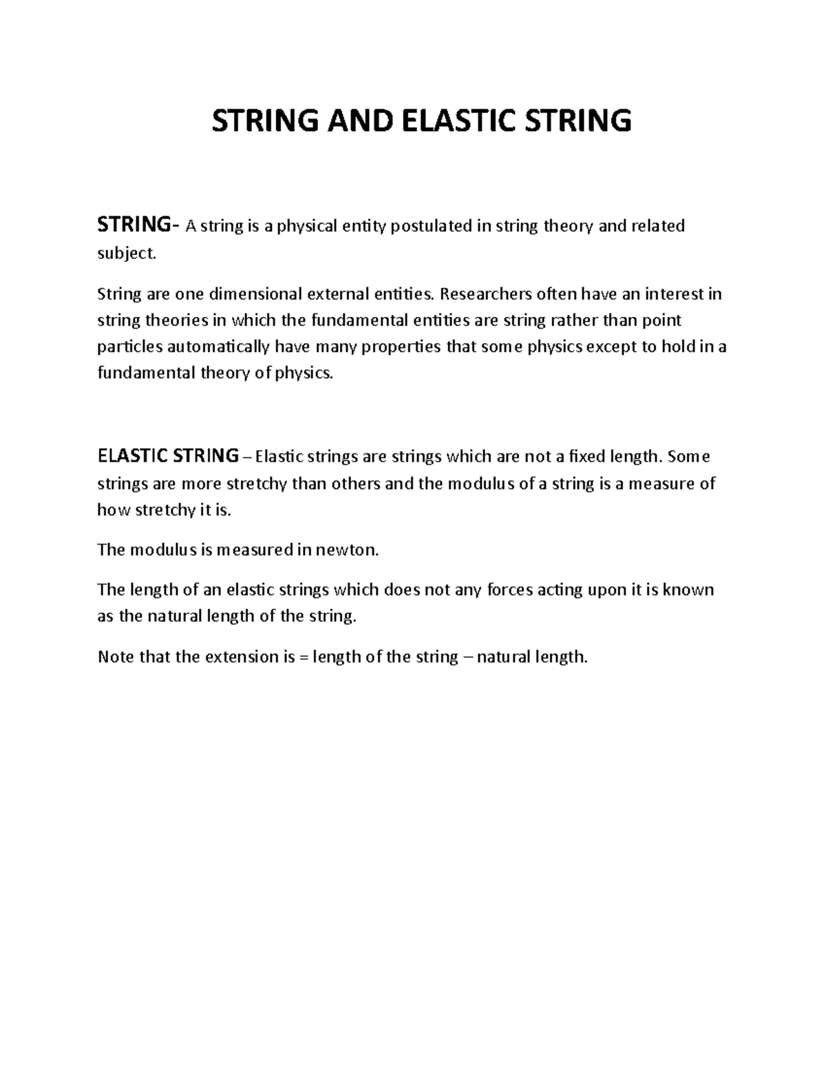 Elastic property of solid - STRING AND ELASTIC STRING STRING- A string ...