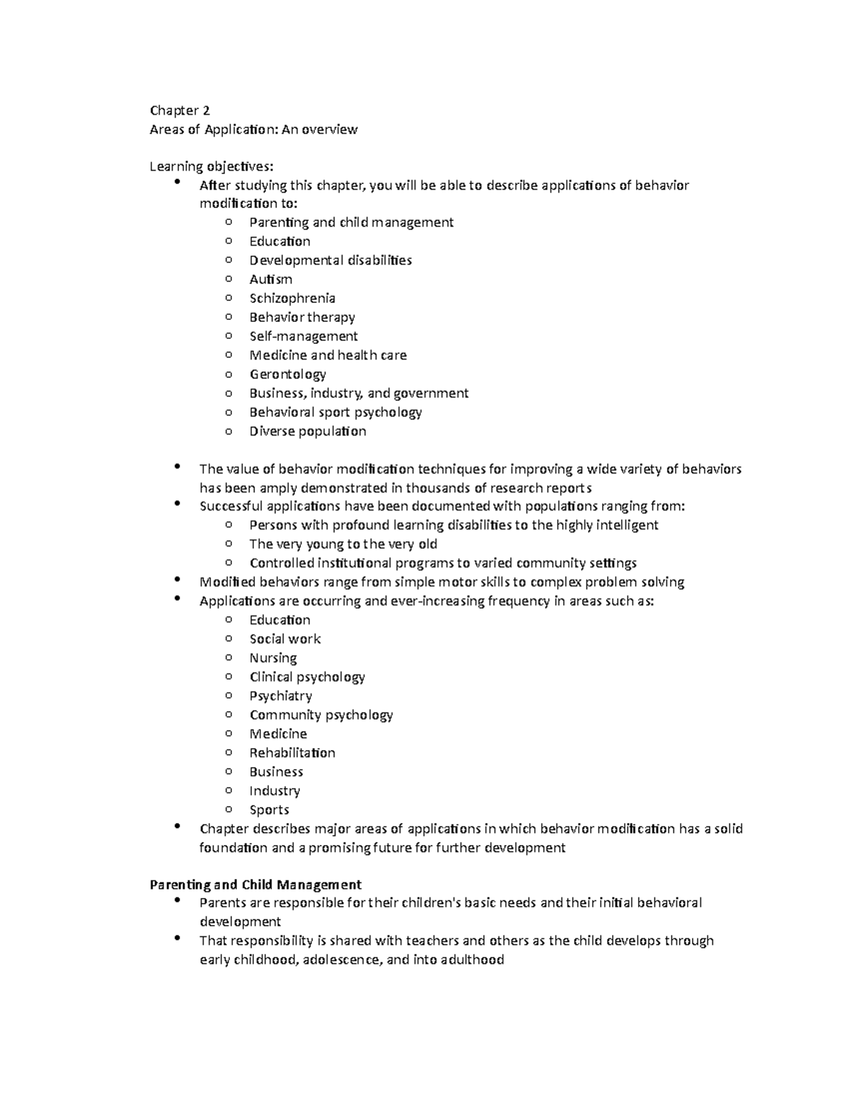 Behavior Modification notes 2 - Chapter 2 Areas of Application: An ...