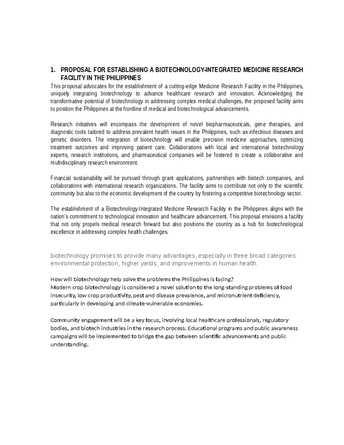 Demand analysis - 1. PROPOSAL FOR ESTABLISHING A BIOTECHNOLOGY ...