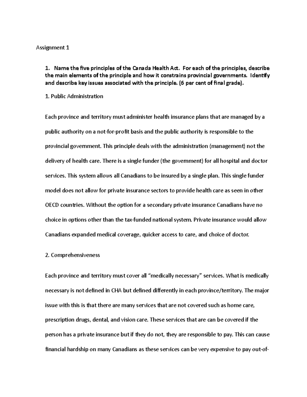 HADM 339 Assignment 1 - Assignment 1 1 main elements of the principle ...