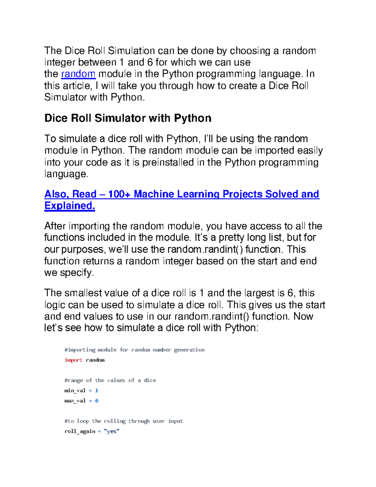 Project 3 - The Dice Roll Simulation can be done by choosing a random ...